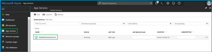 Deploying ASP.NET Core 2.0 MVC application to Azure Web apps using Visual Studio 2017